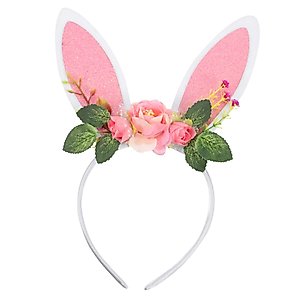 MUSISALY Easter Headband Rabbit Ears Hair Hoop Bunny Ears and Tail Rabbit Ear Hair Band Party Ears Headband Spring Bunny Hairband Flower Garland Hairband Cartoon Artificial Flower Plastic