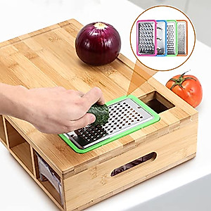 Cutting Board with Containers, Veelink Large Bamboo Wood Chopping Storage Station with 4 Trays and Lids Graters Set for Easy Food Prep and Clean Home Kitchen