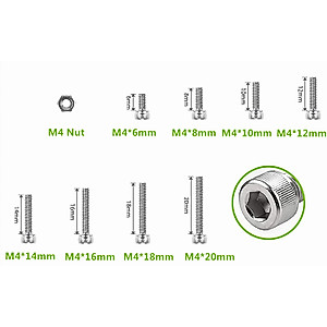 Elantek 160Pcs Metric M4 304-Stainless Steel Hex Socket Head Cap Screws Nuts Assortment Kit- M4 x 6mm/ 8mm/ 10mm/ 12mm/ 14mm/ 16mm/ 18mm/ 20mm
