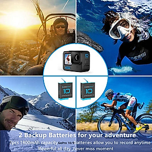 COOLSHOW Hero 9/10/11/12 Battery 2 Packs 1800mAh Replacement and Dual USB Hero 9/10/11/12 Charger Compatible with GoPro Hero 12 Black,HERO11 Black,HERO10 Black,HERO9 Black