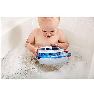 Green Toys Paddle Boat, Blue/Grey - Pretend Play, Motor Skills, Kids Bath Toy Floating Pouring Vehicle. No BPA, phthalates, PVC. Dishwasher Safe, Recycled Plastic, Made in USA.