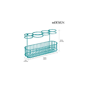 mDesign Metal Wire Cabinet/Wall Mount Hair Care & Styling Tool Organizer - Bathroom Storage Basket for Hair Dryer, Flat Iron, Curling Wand, Hair Straightener, Brushes - Holds Hot Tools - Teal/Blue