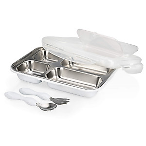 Nuby Insulated Travel Lunchbox with Fork, Spoon, and Lid - 12+ Months - Stainless Steel