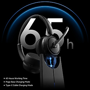 LEVN Wireless Headset, Bluetooth Headset with Noise Canceling Microphone & Charging Base, 65 Hrs Working Time 2.4G Headset with Microphone for PC/Laptop/Computer/Remote Work/Call Center/Zoom