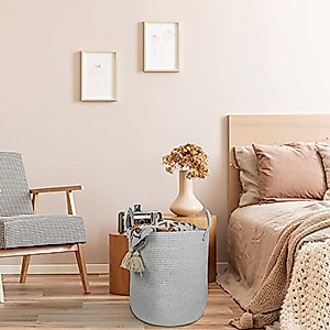 XUANGUO Cotton Rope Laundry Basket Hamper for Clothes Woven Storage Basket for Living Room Bedroom Boho Tall Rope Baskets for Blanket Toys Pillow Towels Baby Nursery Hamper Bin Large light grey