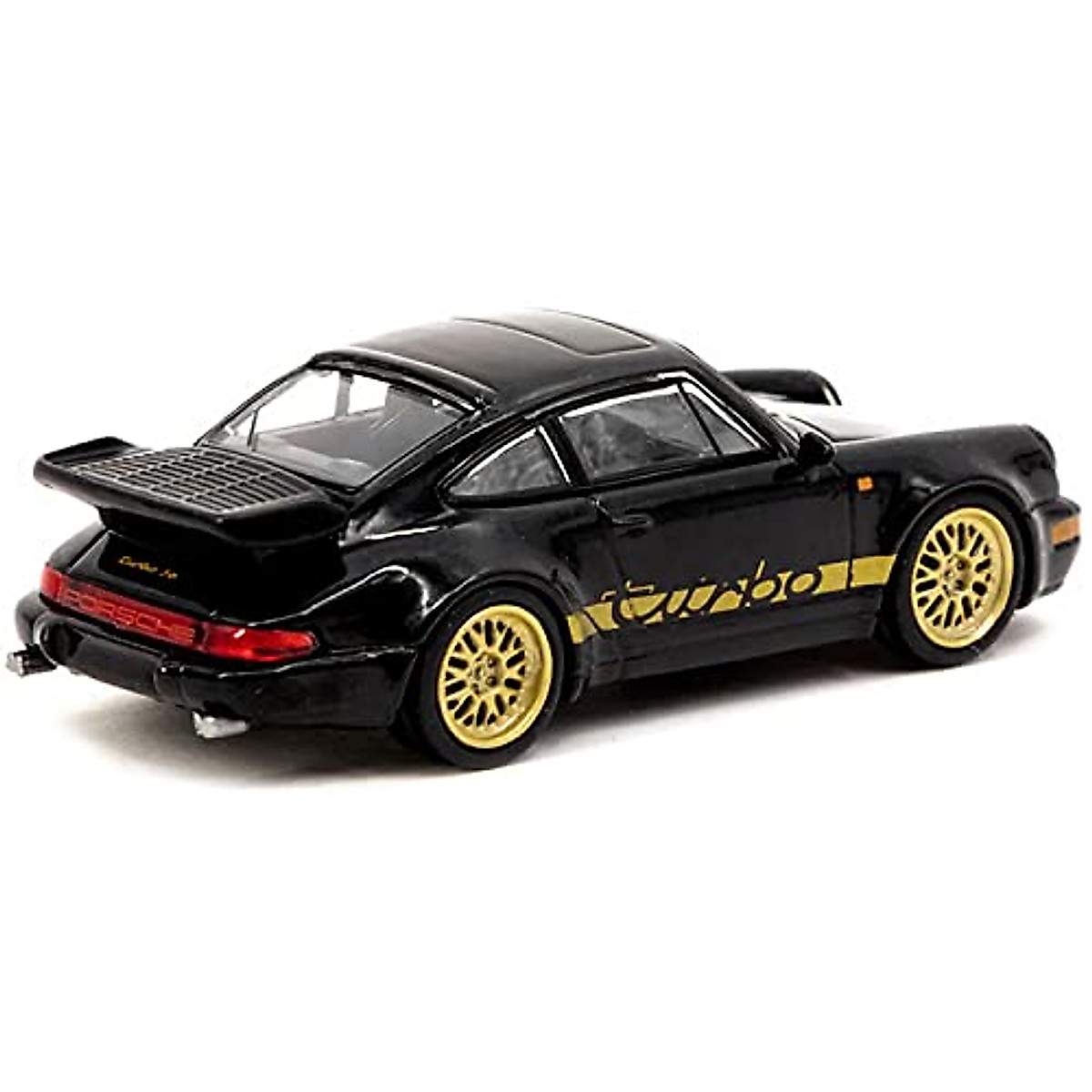 911 Turbo Black with Gold Stripes and Wheels Collab64 Series 1/64 Diecast Model Car by Schuco & Tarmac Works T64S-009-BLK