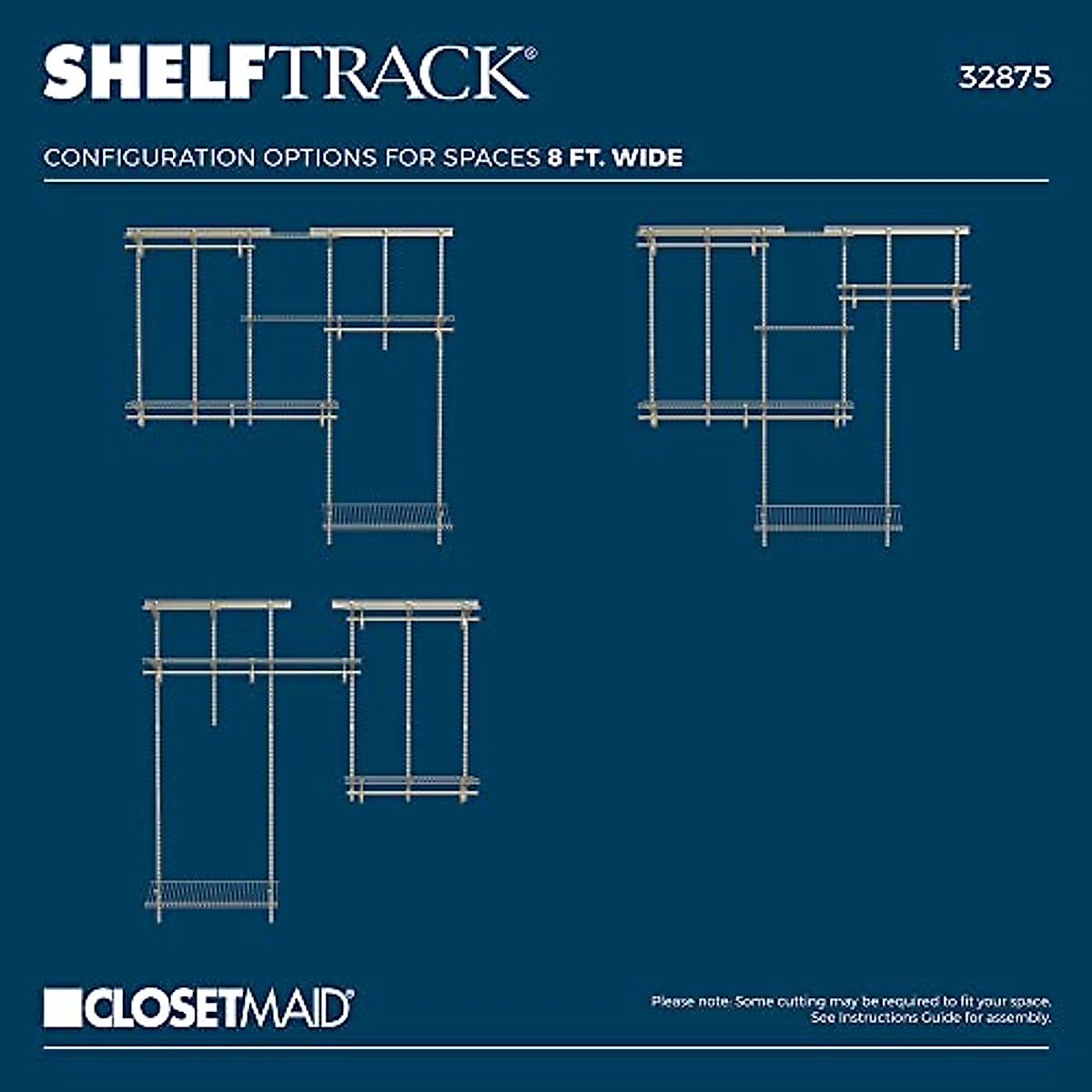 ClosetMaid ShelfTrack Wire Closet Organizer System, Adjustable from 5 to 8 Ft., with Shelves, Clothes Rods, Shoe Shelf, Hardware, Durable Steel, Nickel