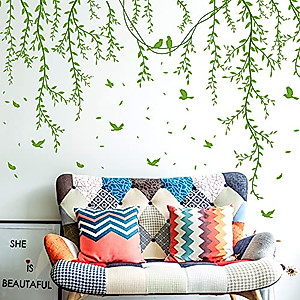 Amaonm Removable Hanging Vines Wall Stickers DIY Green Leaves Plant Grass Wall Decals Peel and Stick Flower Vine Decor for Kids Baby Girls Nursery Bedroom Living Room Offices Classroom (Green)