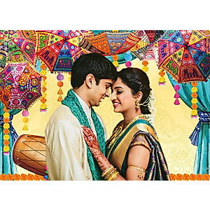 Indian Traditional Wedding Backdrop Orange Flower Marigold Marriage Traditional Festival Photography Background Hindu Curtain Bridal Shower Party Decorations Banner 7x5FT