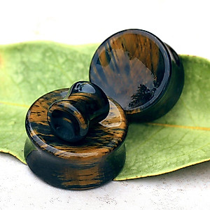 Pierced Owl Natural Concave Dark Tiger Eye Stone Double Flared Saddle fit Plugs, Sold as a Pair (12mm (1/2"))