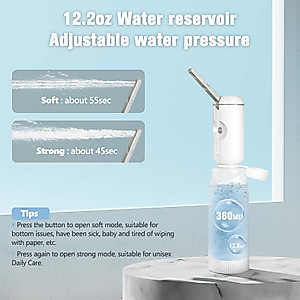 Portable Bidet for Travel, 12.2oz/360ml Travel Bidet, IPX6 Waterproof & Handheld, Rechargeable Electric Bidet for Personal Hygiene Cleaning, Soothing Postpartum,Hemorrhoid and Perineal Care