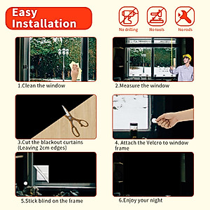 POYEE 79" x 57" Blackout Shades 100% Portable Blackout Blinds Temporary Window Curtains No Drill DIY Cut to Size for Kids and Baby Nursery, Bedroom, Living Room, Travel RV Car Dorm Room