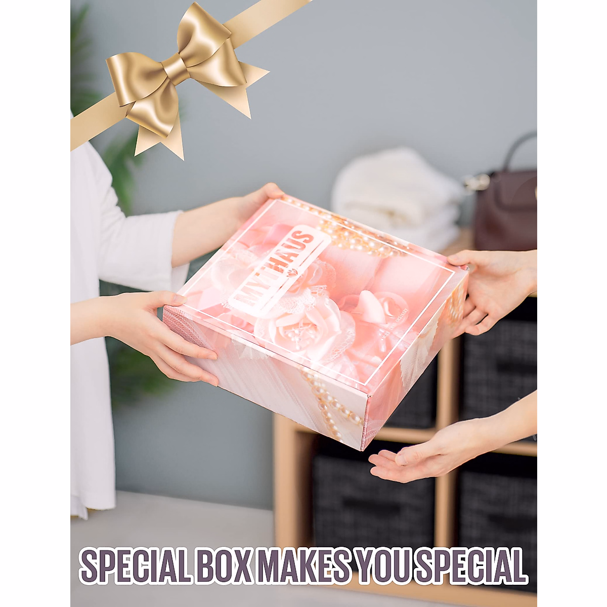 MYTHAUS Storage Cubes Fabric Bins - Foldable Cube Storage Bin,Closet Organizer with Decorative Knob,Dual Handles Storage Basket,13 Inch for Nursery/Home Office/Closet 4 Pack(White Marble)