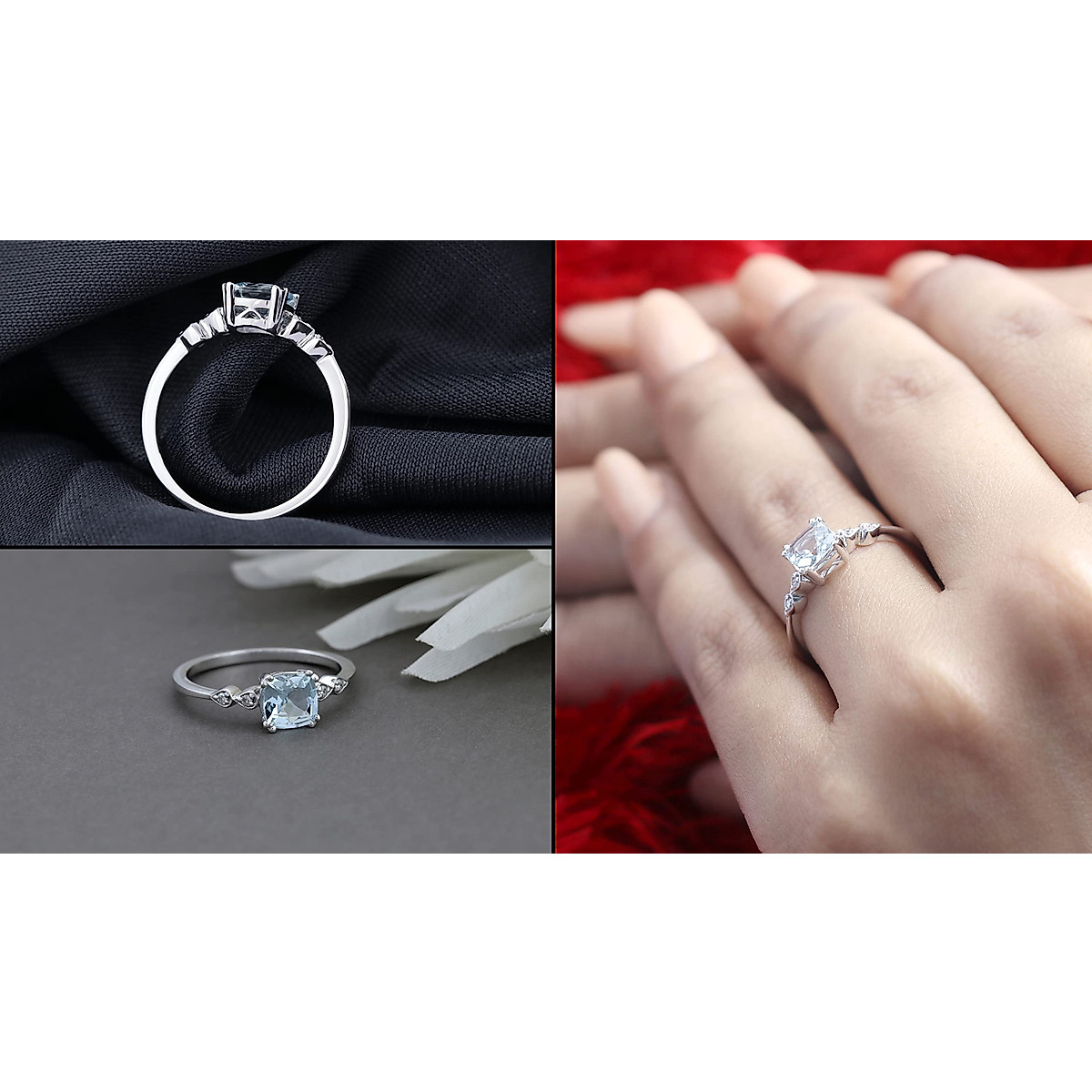 Dazzlingrock Collection 6X6 mm Cushion Aquamarine & Round White Diamond Women Vintage Traditional Classic Engagement Ring | 10K White Gold, Size 7