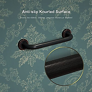 2 Pack 12 Inch Anti Slip Bronze Shower Grab Bar Oil Rubbed Black, ZUEXT Antique Brass Bathroom Grab Bar, Knurled Bath Balance Bar, Safety Handrail Support, Handicap Elderly Senior Assist Bath Handle