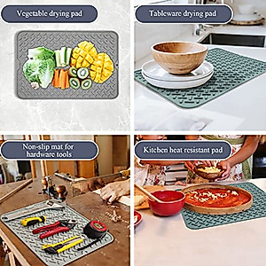 Liseternal Silicone Dish Drying Matt for Kitchen Counter,Bottle Drying Mat,Kitchen Counter Pad,Small Dish Drainer,Non-slip Coffee Mat,Heat Resistant Mat for Dining Table,12*12 inches.