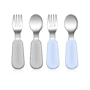 4 pcs Toddler Utensils, Stainless Steel Toddler Silverware Set with Round Handle, Baby Forks for Self Feeding, 2 Toddler Forks and 2 Toddler Spoons, BPA Free