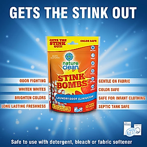 Nature Clean Stink Bomb Odor Remover Pacs for Laundry, 10 Count