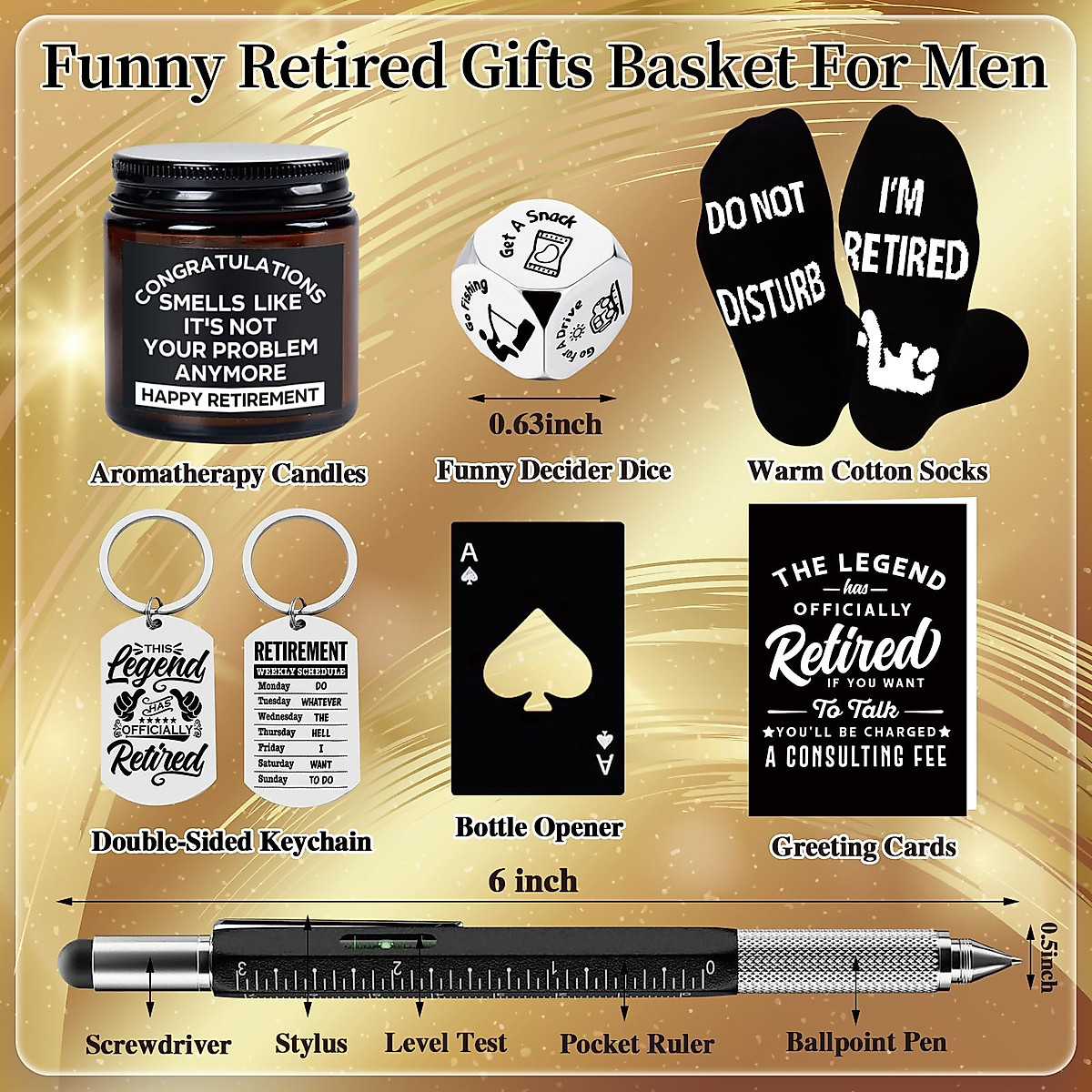 SIXVALA 10 Pcs Retirement Gifts for Men 2024, This Legend Has Retired, Happy Retirement Gifts for Dad, Grandpa, Coworker, Teachers, Boss, Friends, Retirees, 20 Oz Tumbler Best Retirement Gifts Basket