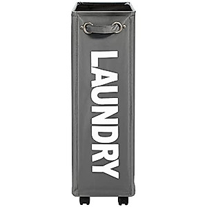DOKEHOM Slim Laundry Basket with Handle on Wheels, Foldable Corner Storage Bins, Collapsible Rolling Laundry Hamper (Grey, Slim)