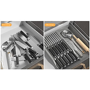 Gymnacy In Drawer Knife Block, Kitchen Knife Drawer Organizer, Expandable Knife Holder Insert for 11 Knives (Gray)