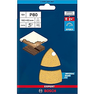 Bosch Professional 10x Expert C470 Sandpaper (for Hardwood, Paint on Wood, 102x62, 93 mm, Grit 80, Accessories Multi Sander)