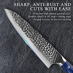 Chef Knife, 8 Inch Professional Kitchen Knife, High Carbon Stainless Steel Sharp Knife, Super Sharp Chefs Knives with Ergonomic Handle and Gift Box for Family and Restaurant, Chef gifts, Blue