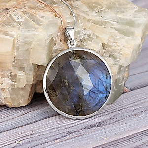 Gemshiner- Natural Labradorite 925 Sterling Silver Pendant Without Chain Birthstone Birthday Valentines Jewelry Gift for Women Girls Teens White Rhodium Plating