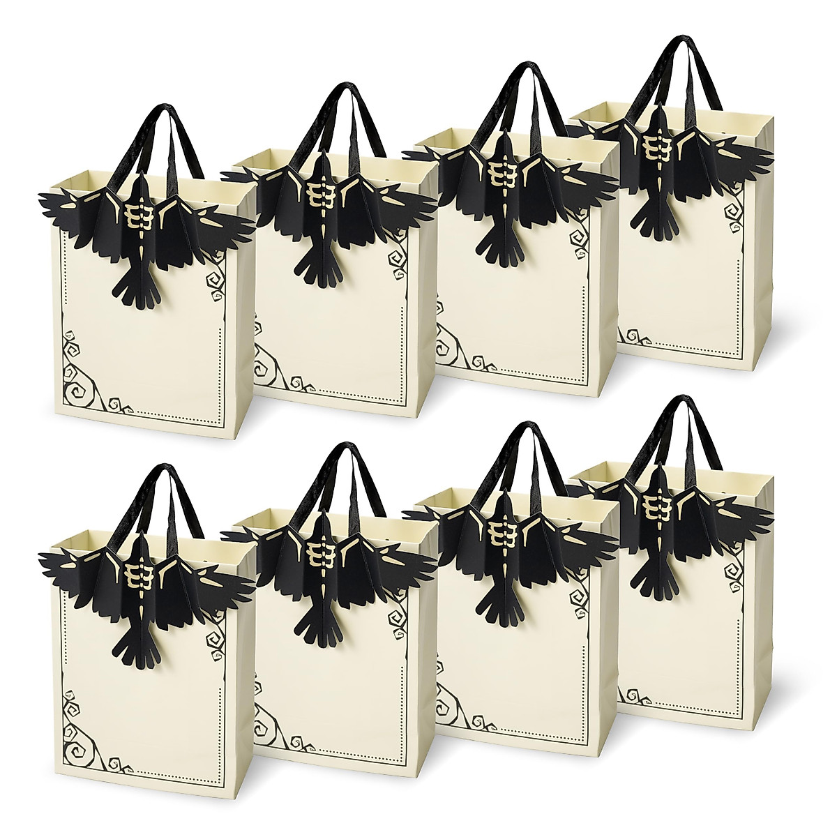 Cheerland 8pcs Halloween Party Favor Bags with Gothic Paper 3D Crow for Birthday Baby Shower Paper Bags Snack Bag Raven Goodie Bag Candy Bag with 3D Crows Party Supplies Trick or Treat Bag