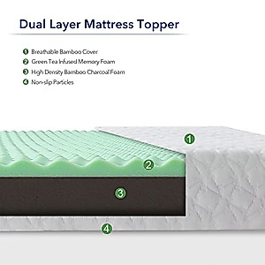 Short Queen (RV Queen) Mattress Topper, Homhougo Medium Firm Memory Foam Mattress Topper with Bamboo Cover,  3-Inch Dual Layer Bed Topper for Travel Trailer, Camper