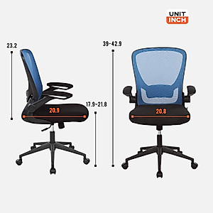 Home Office Chair Ergonomic Desk Chair Mesh Computer Chair with Lumbar Support Flip-up Arms Swivel Rolling Executive Task Chair Adjustable Chair for Adults(Blue)