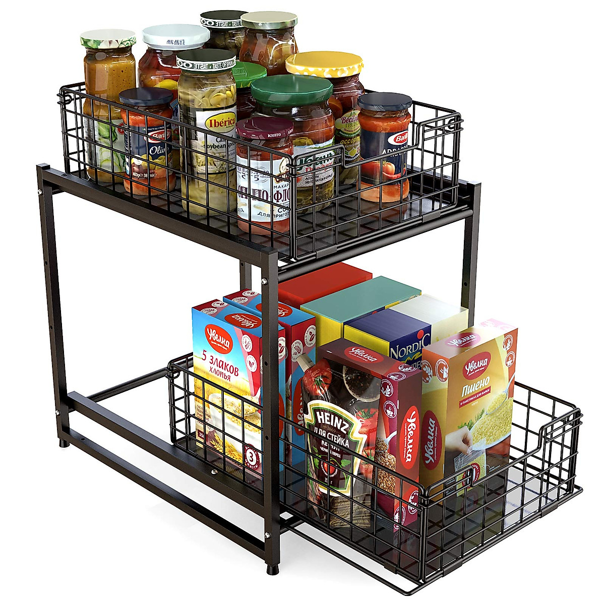 FavoThings Under Sink Cabinet Organizer 2-Tier Stackable Storage Shelf with Sliding Baskets Drawers for Kitchen, Bathroom, Office, Black