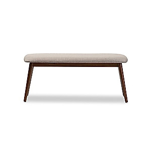 Baxton Studio Flora Mid-Century Modern Light Grey Fabric and Oak Medium Brown Finishing Wood Dining Bench