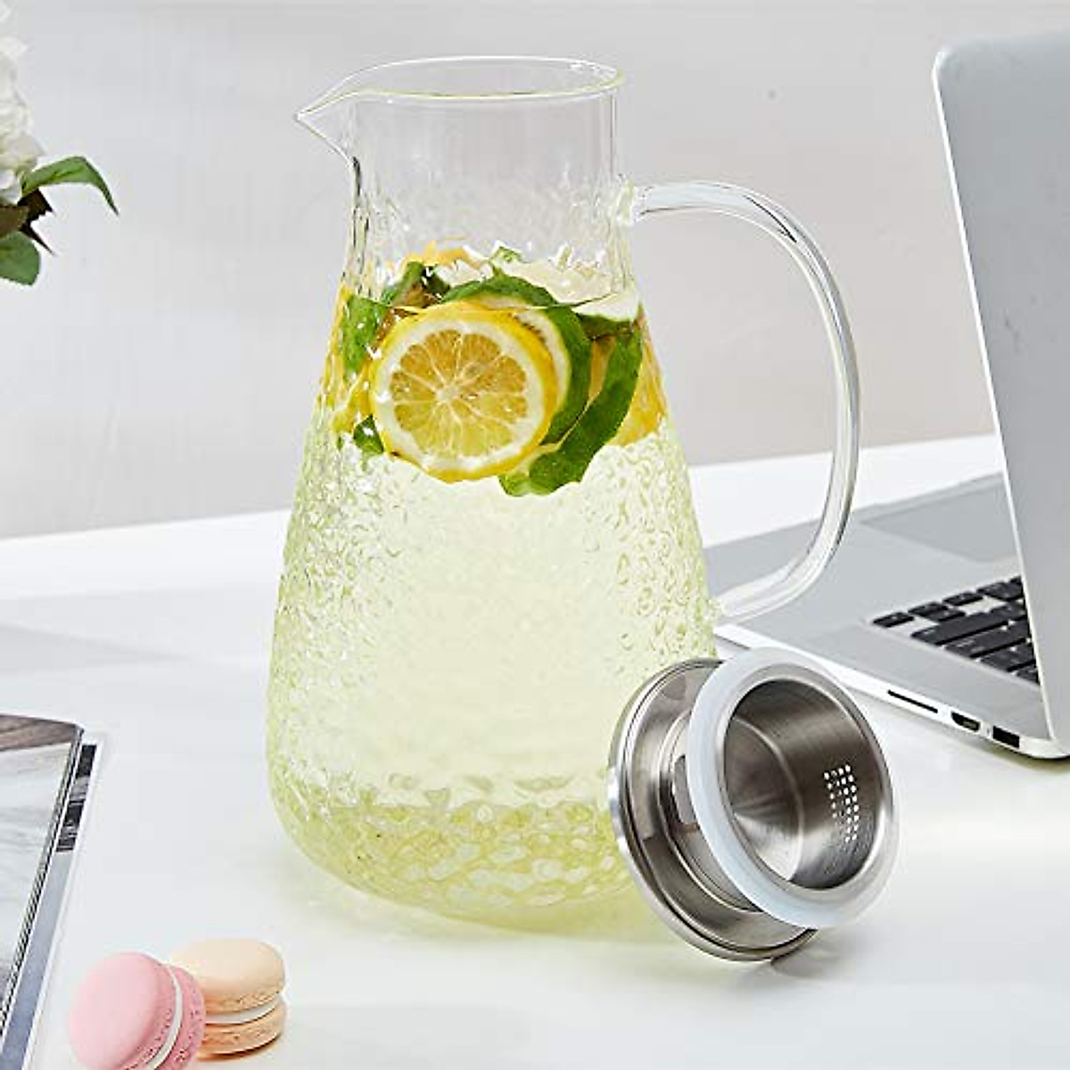 Karafu Glass Pitcher with Lid, Safe Packing, 78 Oz Heat Resistant Water Jug for Hot/Cold Water, Ice tea and Juice Beverage Clear