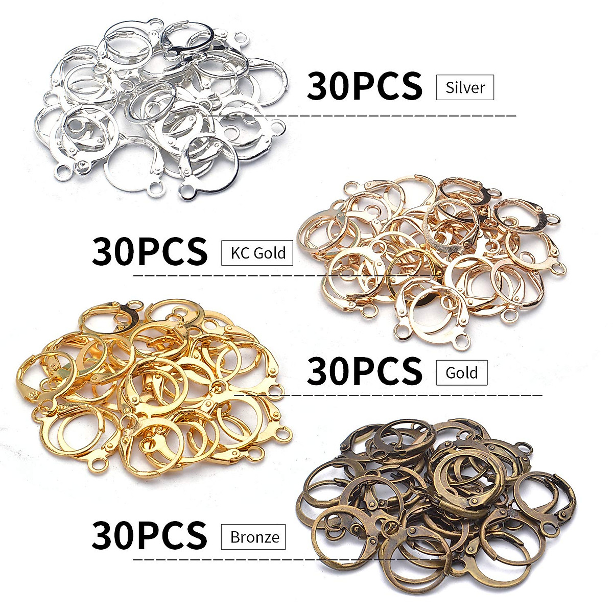 Hypoallergenic Earring Hooks, 120 Pieces Brass Lever Back Earring Round French Hook Ear Wire with Open Loop for Earring Designs Jewelry Making - 4 Colors