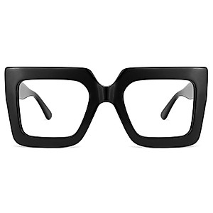 Zeelool Stylish Acetate Thick Oversized Square Eyeglasses Frame for Women with Non-prescription Clear Lens Brandon VFP0306-02 Black