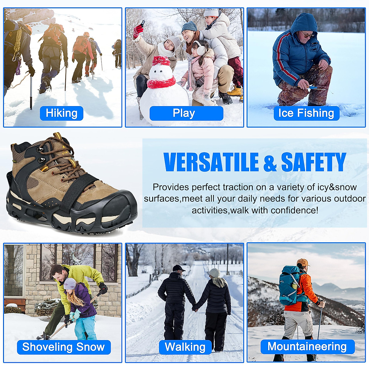 Ice Cleats for Shoes and Boots Men Women Snow Traction Cleats Crampons Anti Slip Shoe Grippers Spikes for Snow Ice Winter Walking Non-Slip 24 Studs Overshoe Slip-on Stretch Footwear