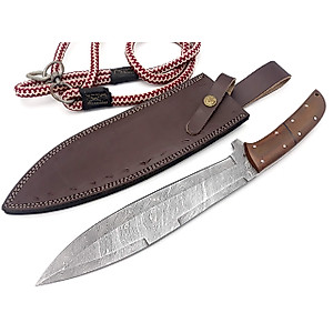 Nooraki BK-55 Handmade Damascus Hunting Bowie Knife Full Tang With Leather Sheath
