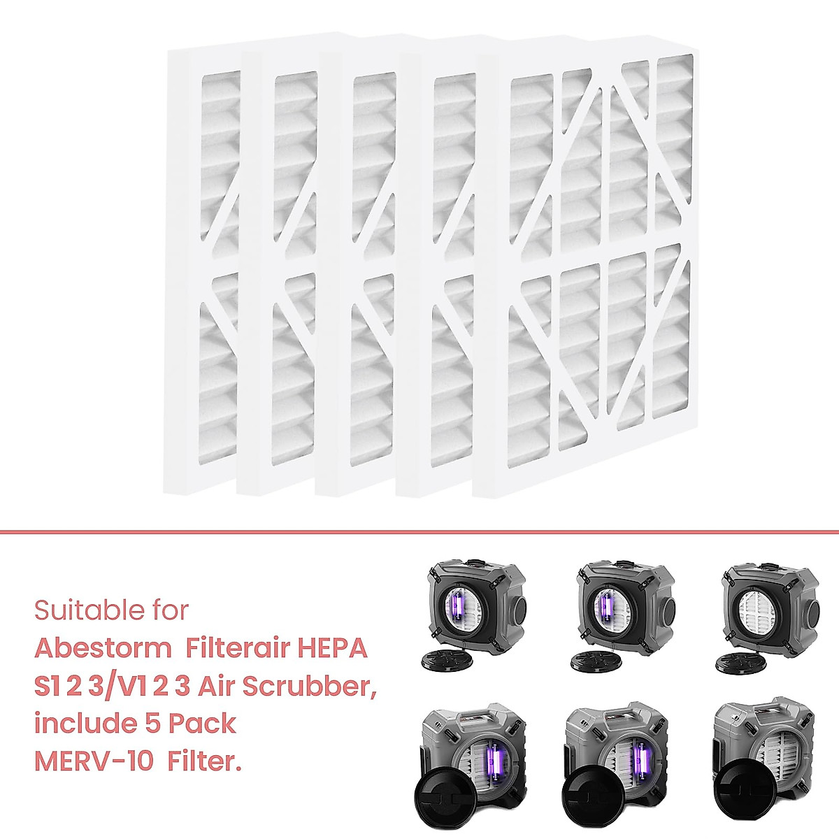 Abestorm MERV-10 Air Filter for Filteair HEPA S1 S2 S3 / Filteair HEPA V1 V2 V3 Air Scrubber, 14.3x13.6x0.79 (5Pack)