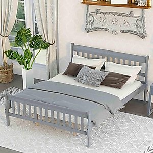 RIDFY Queen Platform Bed Frame with Headboard & Footboard, Wood Sleigh Bed Frame with Slats Support, No Box Spring Needed, Noise Free, Easy Assembly (Gray)