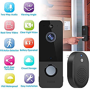 iMounTEK Video Doorbells Wireless Smart Wi-Fi Video Doorbell Security Phone Door Ring Intercom Camera 2-Way Audio Night Vision, Security Door Ring, Motion Detection, IP65 Waterproof Battery Operated