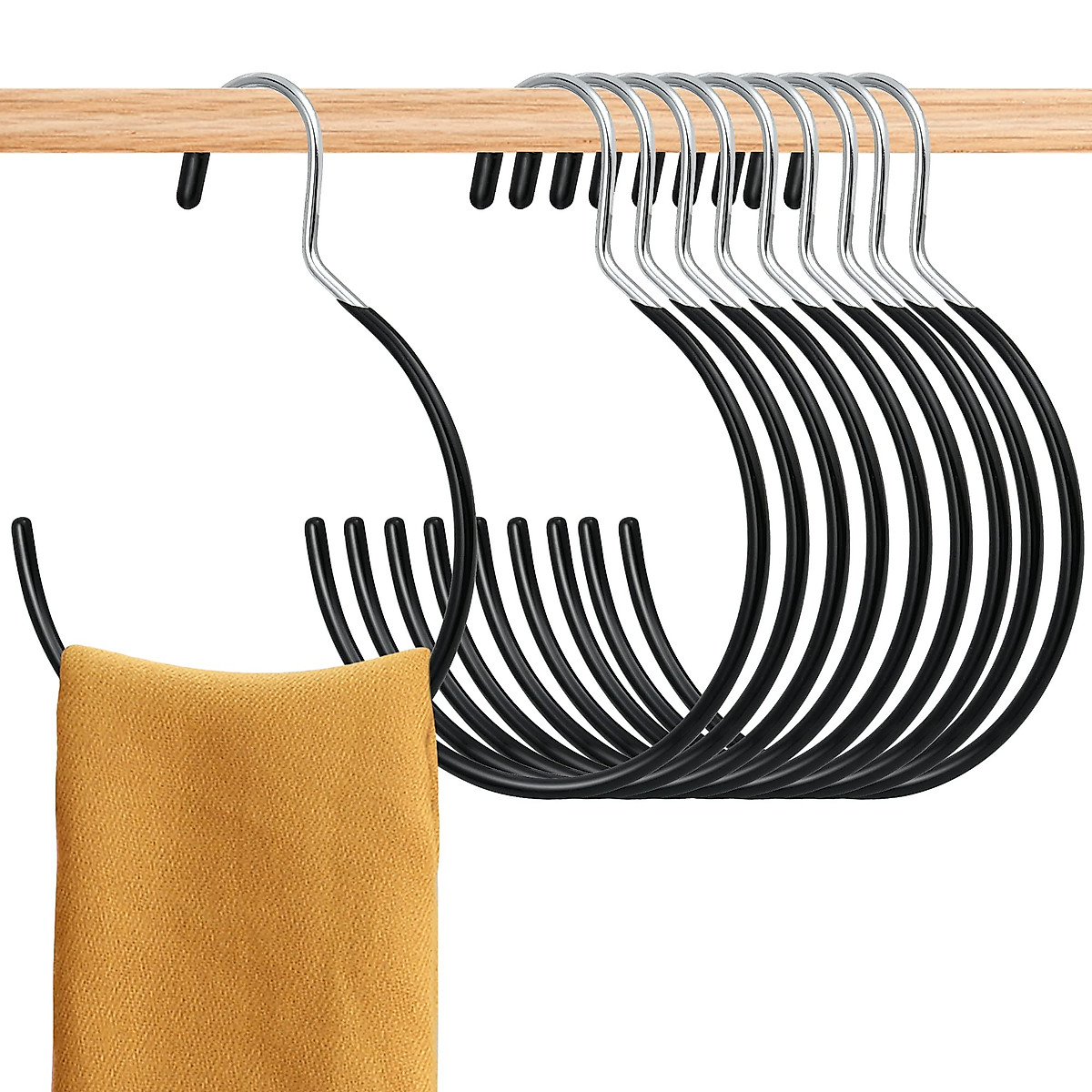 Aemygo Scarf Ring Hangers, 15 Pcs Non-Slip Belt Rack Tie Hanging Hooks Closet Accessories Scarf Organizer Storage Holders for Ties Scarves Belts Tank Tops Pashminas (Black)