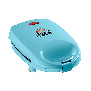 Nostalgia Coca-Cola Sandwich Maker with Beverage Cooler Bag, Non-Stick Panini Press with Lock Feature, Peace and Harmony