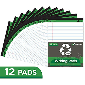 KAISA Legal Pads Writing Pads Recycled Paper, 8.5"x11.75" Wide Ruled, 50 sheets 8-1/2"x 11-3/4" Perforated Writed Pad, White Pack of 12pads, KSU-5293