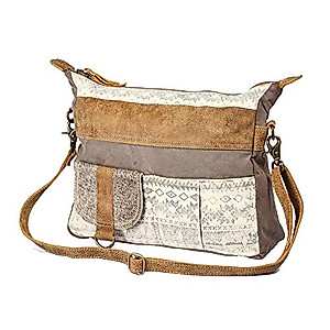 Myra Bag Tribe Strip Upcycled Canvas & Cowhide Leather Bag S-1210