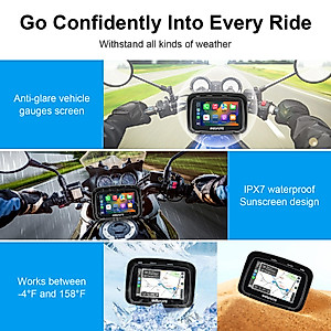 WEUASTE Portable Apple Car Play Screen for Motorcycle, Wireless Apple CarPlay & Android Auto for Motorbike, Motorcycle Carplay GPS Navigation, 5" Waterproof Touch Screen, Dual Bluetooth, Support Siri