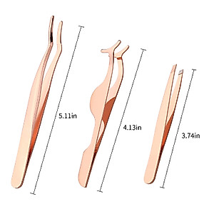 Arroyner 3Pcs Eyelashes Tool Fake Lash Applicator Lash Tools Fake Eyelashes Scissors (Rose Golden)