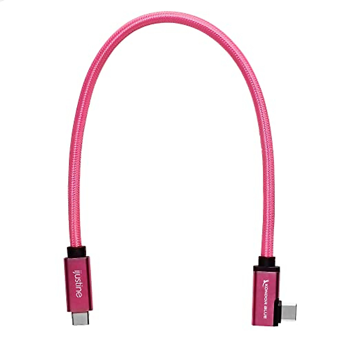 KONDOR BLUE X iJustine Pink Braided USB-C to USB-C Right Angle | USB 3.1 Gen 2 | 10Gb/s Data Transfer Speeds | 100W Charging | 1FT