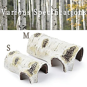 Hamiledyi Reptile Hides and Caves Bearded Dragon Log Hide Snake Hideaway Wood Shape Gecko Hideout Hut Resin Birch Bark Tank Decor for Lizard Ball Python Turtle Spider