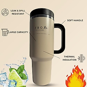 FROJA 40-oz Vacuum-insulated Stainless Steel Tumbler with Lid, Straw, 12 Hours Hot/24 Hours Cold, BPA-Free, Leak-Proof, Large Capacity